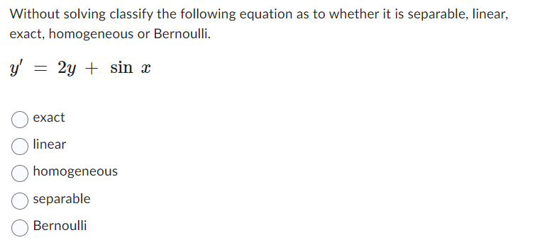 Solved Without solving classify the following equation as to | Chegg.com