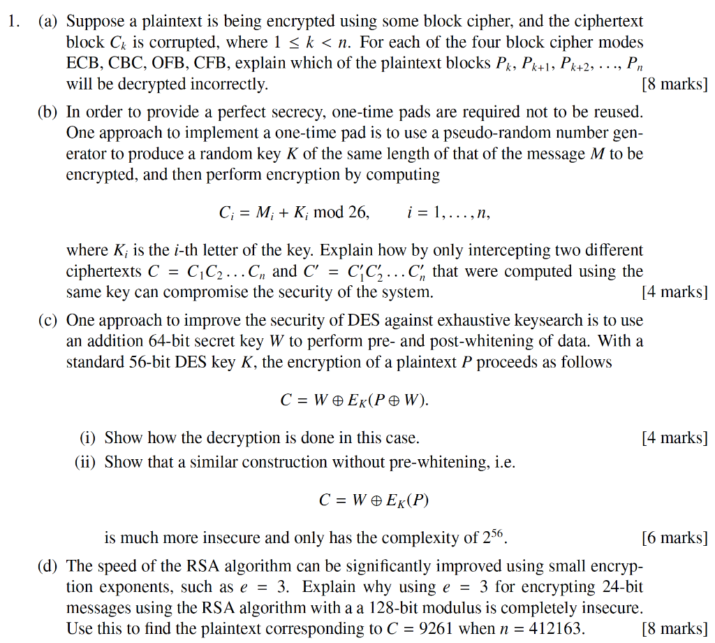 Solved 1. (a) Suppose a plaintext is being encrypted using | Chegg.com
