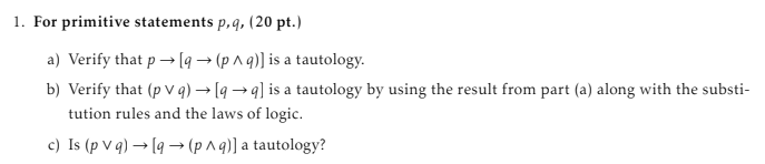 Solved For primitive statements .a) ﻿Verify that | Chegg.com