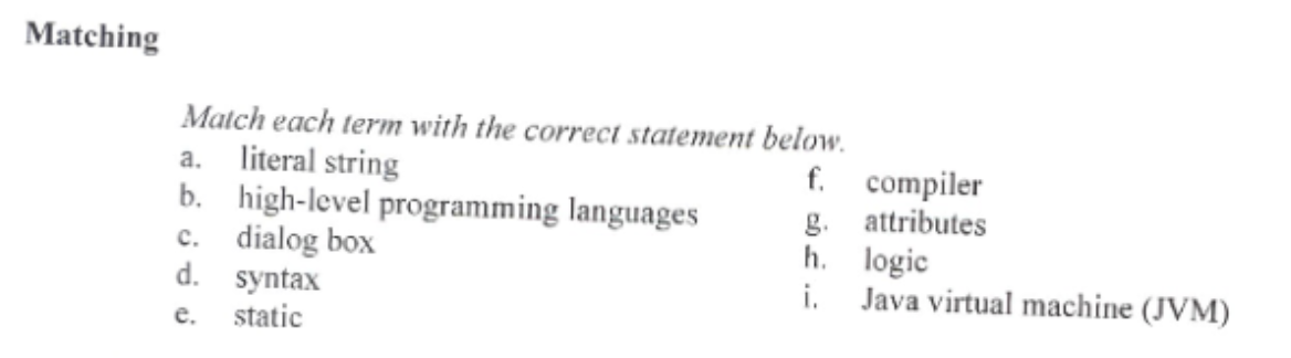 Solved Match each term with the correct statement below. a. | Chegg.com