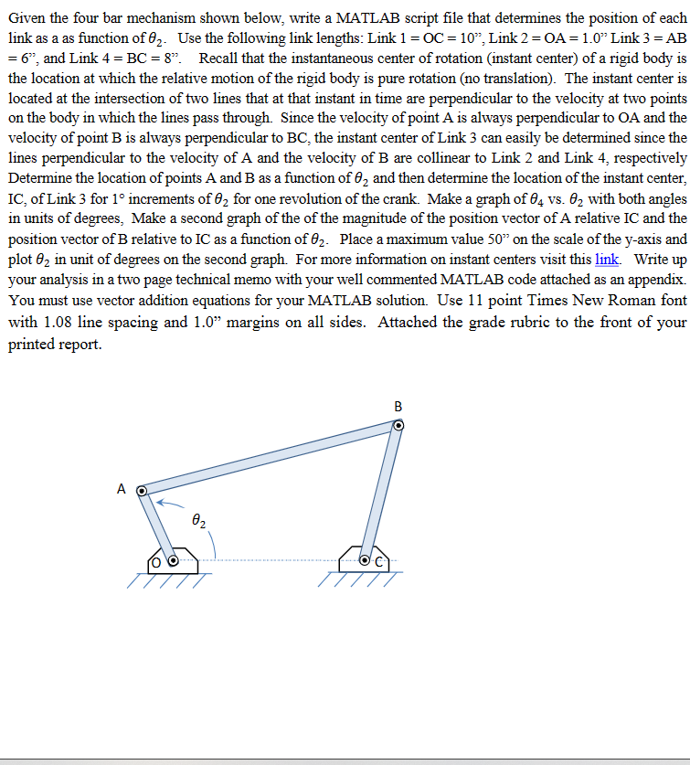 Solved Given the four bar mechanism shown below, write a | Chegg.com