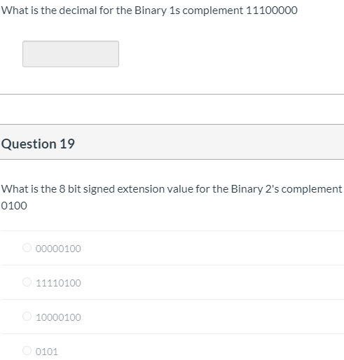 Solved What is the decimal for the Binary 1s complement | Chegg.com