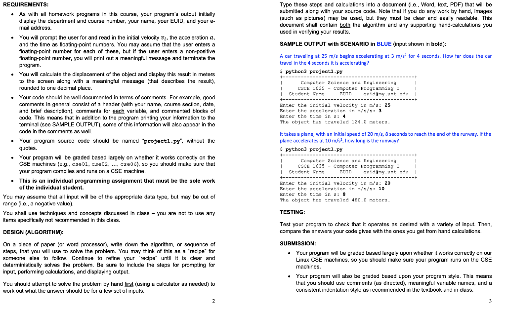 Solved PROGRAM DESCRIPTION: Kinematic equations are a set of | Chegg.com