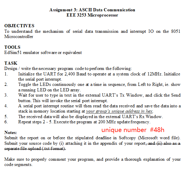 Assignment 3: ASCII Data Communication EEE 3253 | Chegg.com