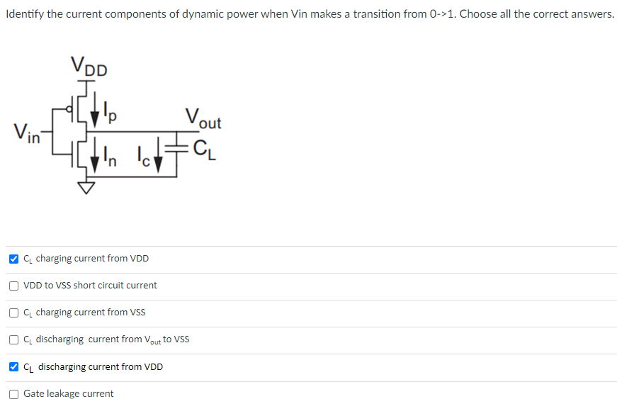 Solved Identify the current components of dynamic power when | Chegg.com
