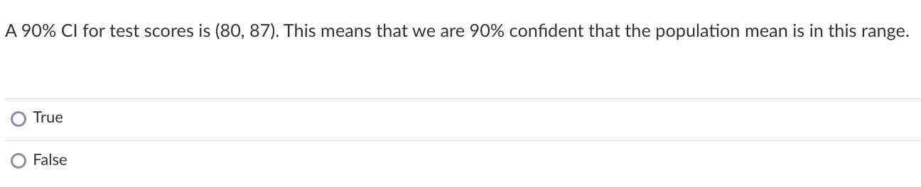 Solved A 90%Cl for test scores is (80,87). This means that | Chegg.com