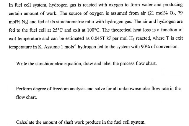 Solved In fuel cell system, hydrogen gas is reacted with | Chegg.com