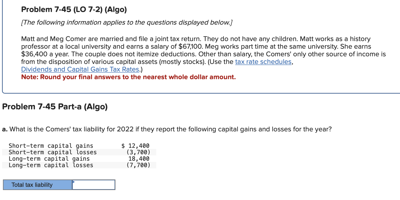 Solved Problem 7-45 (LO 7-2) (Algo) [The following | Chegg.com