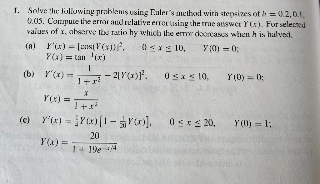 Solved 1. Solve the following problems using Euler's method | Chegg.com