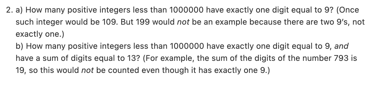Solved 2. a) How many positive integers less than 1000000 | Chegg.com