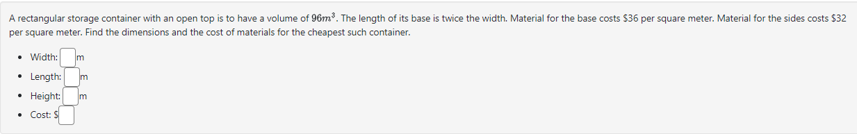 Solved A rectangular storage container with an open top is | Chegg.com