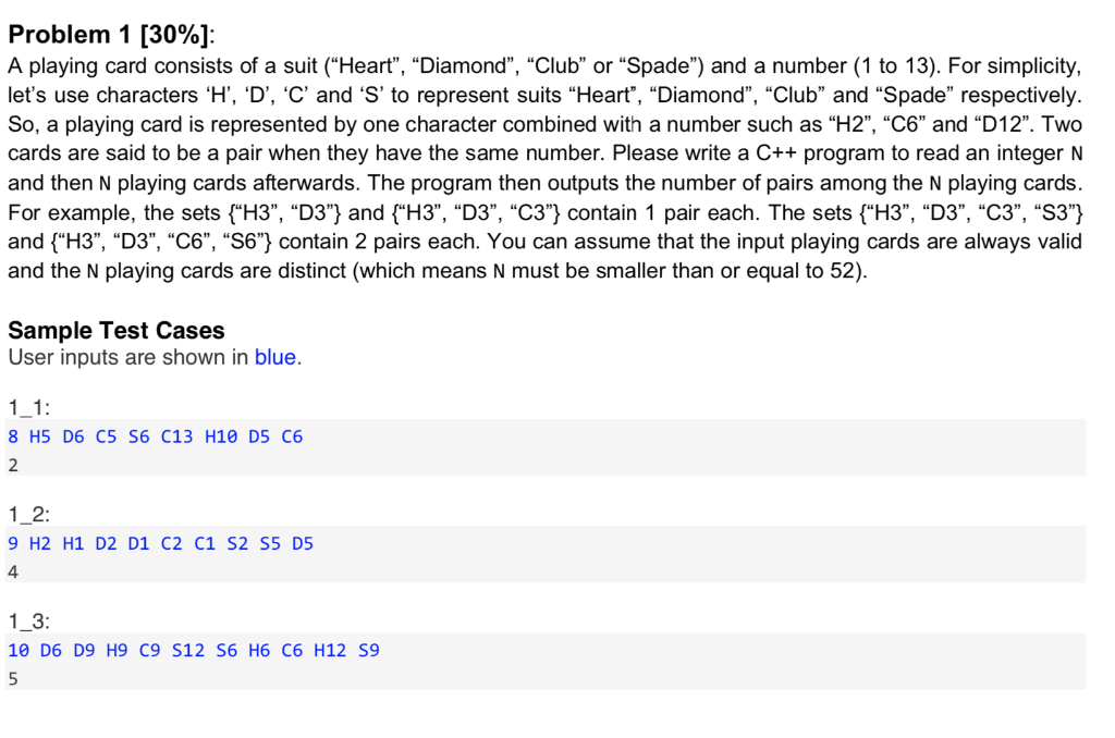 Solved Problem 1 [30\%]: A playing card consists of a suit | Chegg.com
