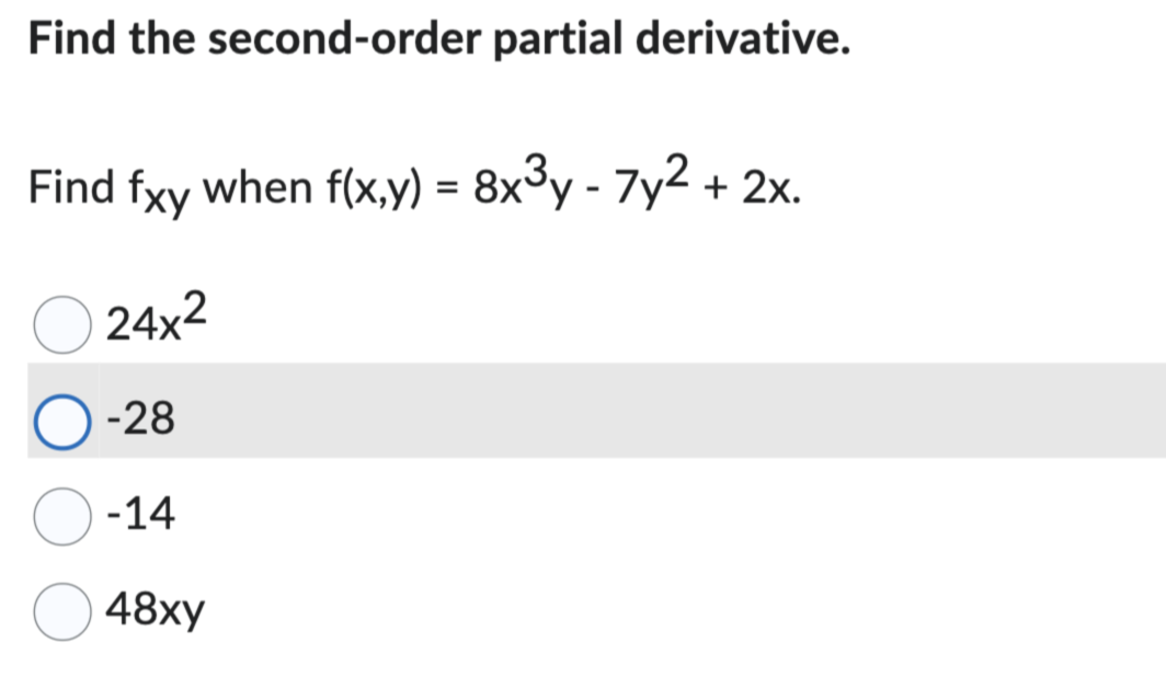 Solved Find the second-order partial derivative.Find fxy | Chegg.com