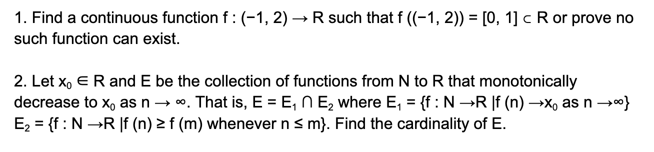Solved 1 Find A Continuous Function F −1 2 →r Such That