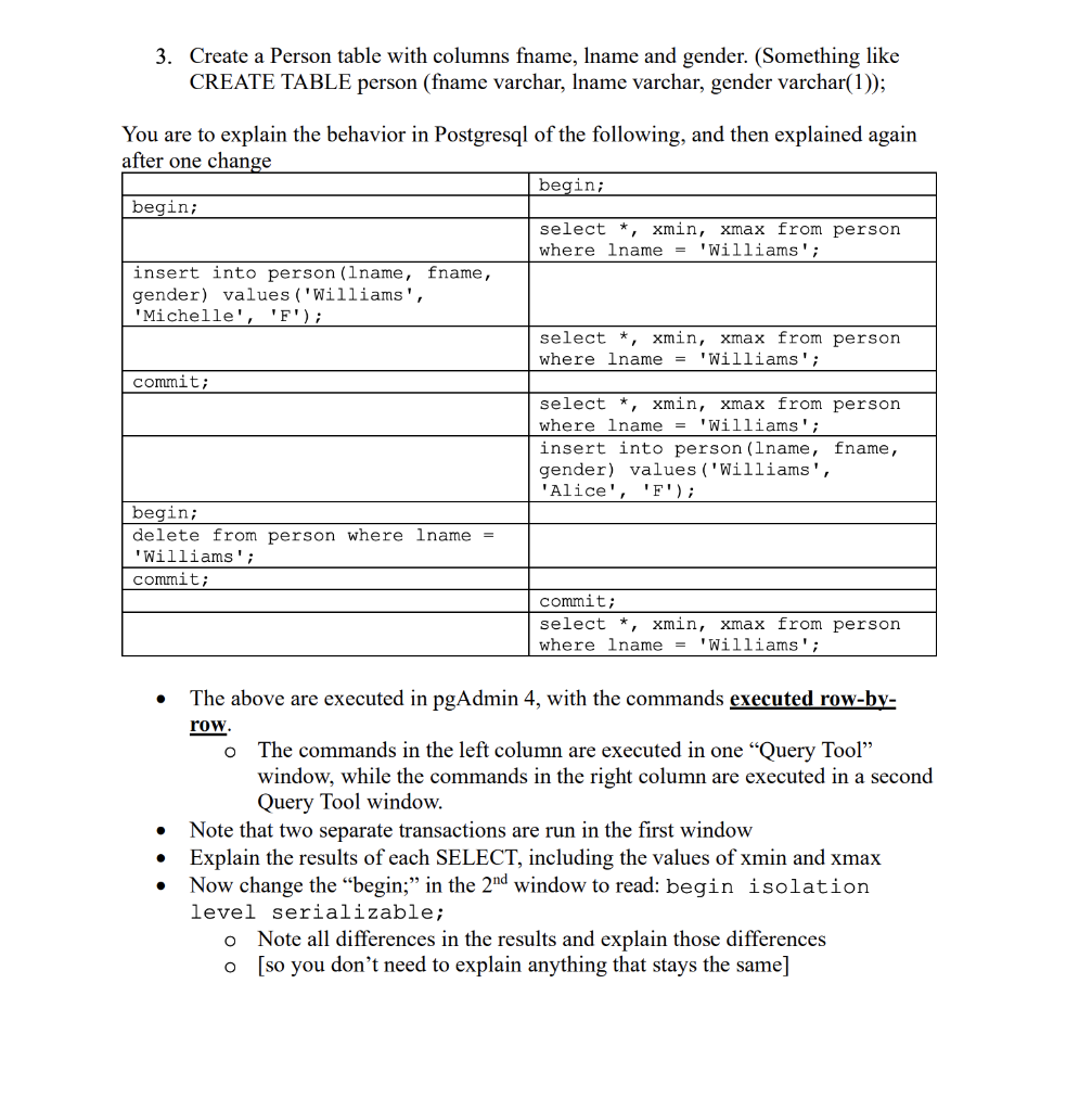 Solved 3. Create a Person table with columns fname, lname | Chegg.com