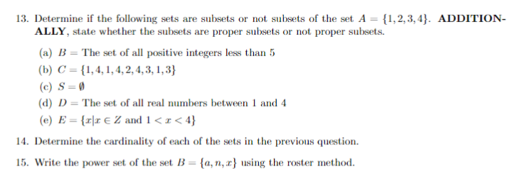 Solved 13. Determine if the following sets are subsets or | Chegg.com