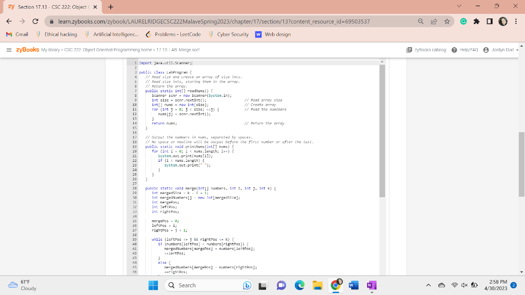 The class is the same as shown at the end of the | Chegg.com