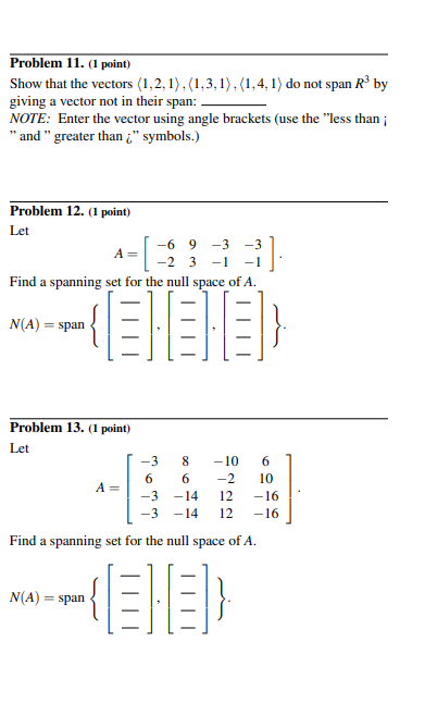 Solved Problem 11. (1 point) Show that the vectors | Chegg.com