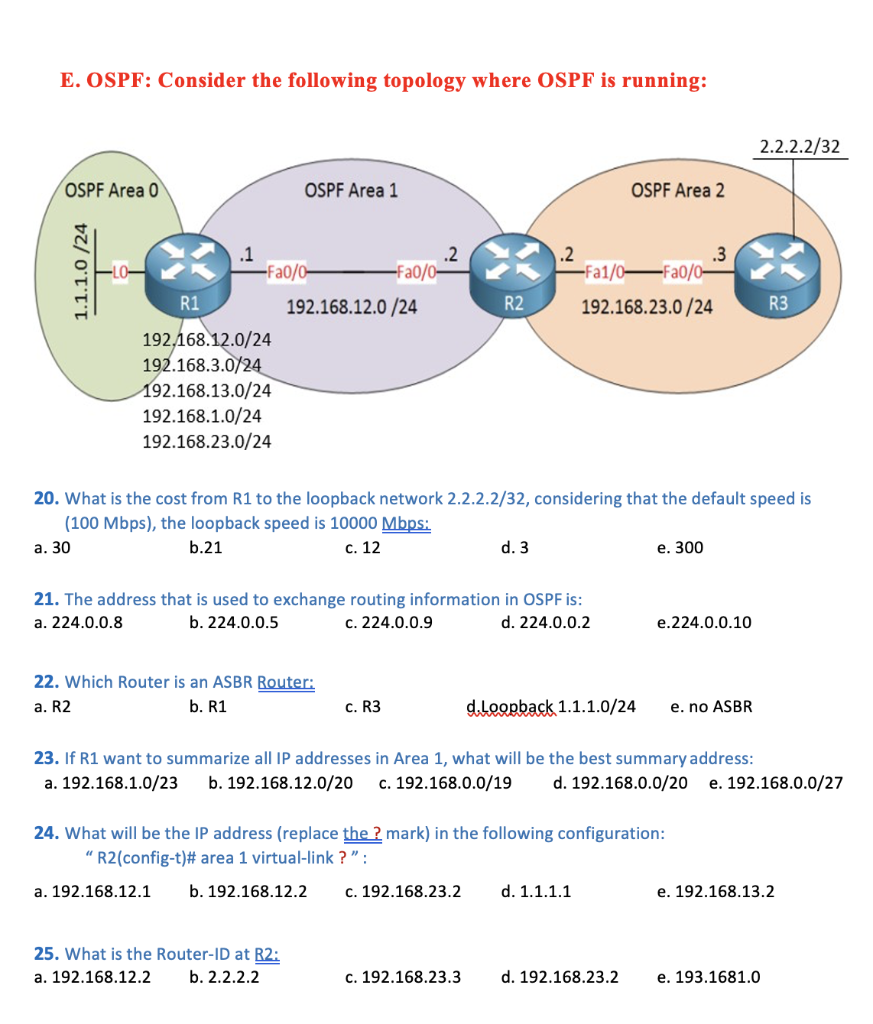 Solved E. OSPF: Consider the following topology where OSPF | Chegg.com