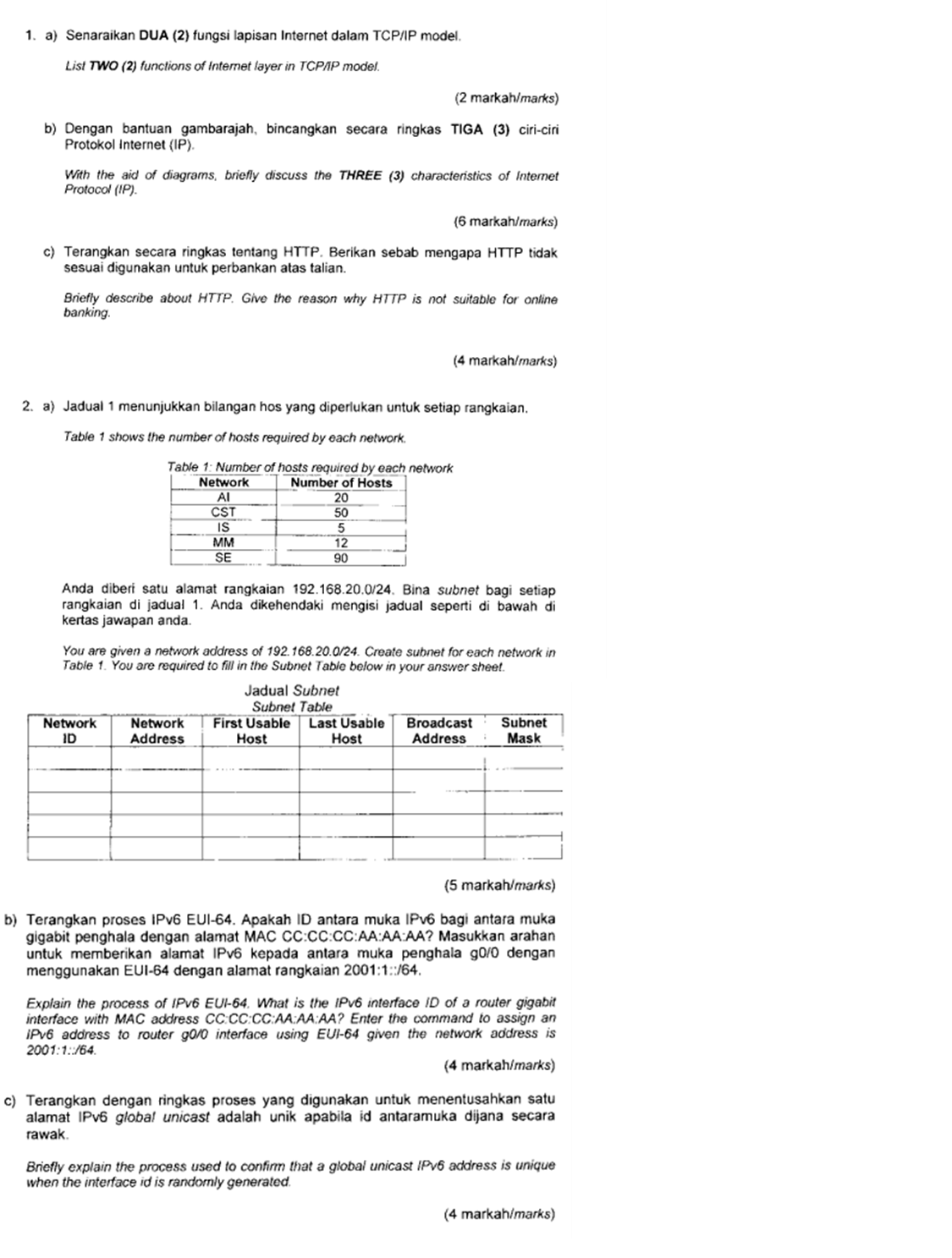 1. a) Senaraikan DUA (2) fungsi lapisan Internet | Chegg.com