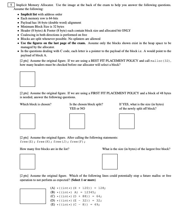 Implicit Memory Allocator Use the image at the back | Chegg.com