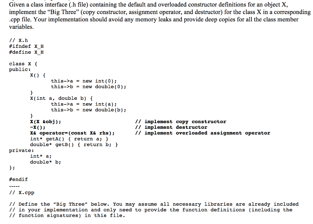 Given a class interface (.h file) containing the | Chegg.com