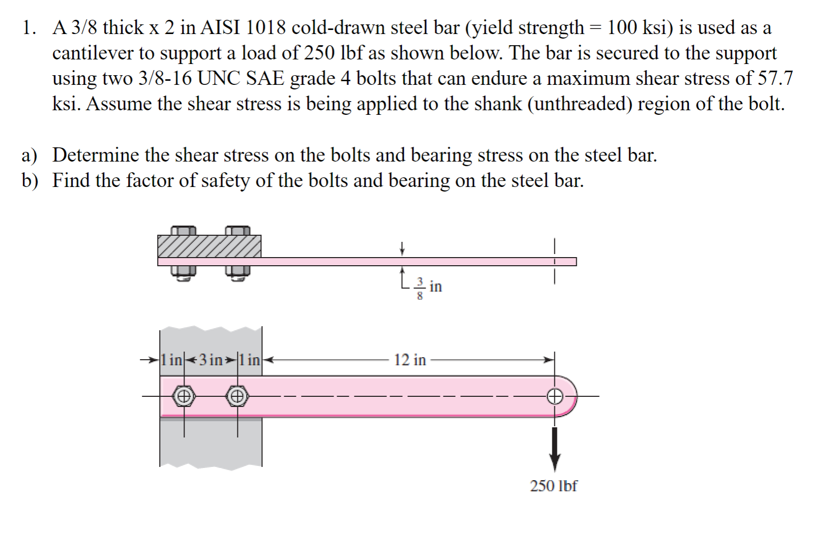 Solved 1. A 3/8 thick x2 in AISI 1018 cold-drawn steel bar | Chegg.com