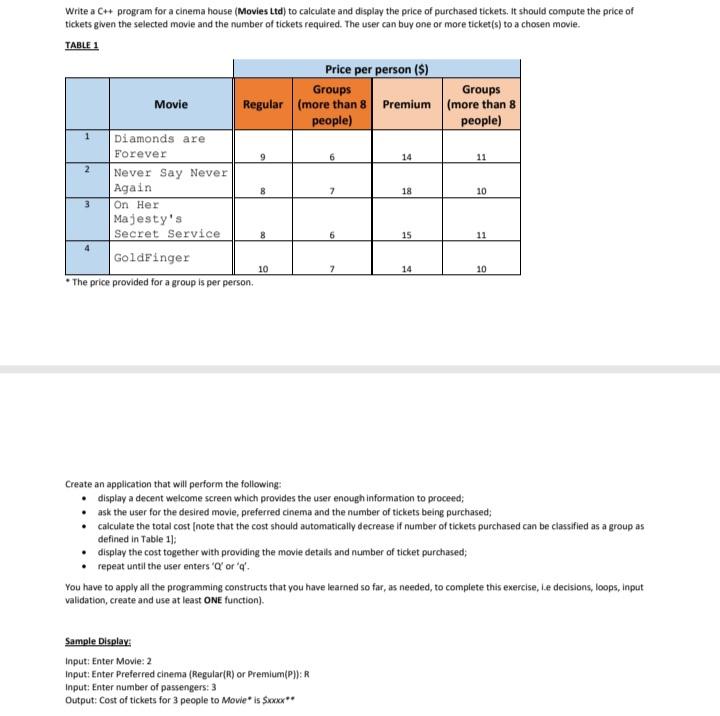 Solved 1 Write a C++ program for a cinema house (Movies Ltd) | Chegg.com