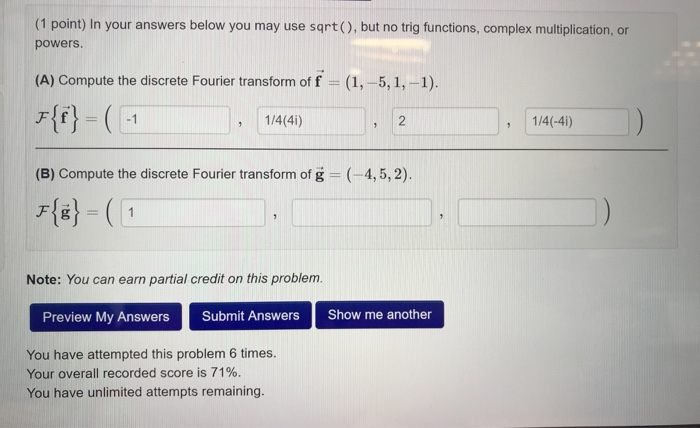 Solved (1 point) In your answers below you may use sqrt(), | Chegg.com