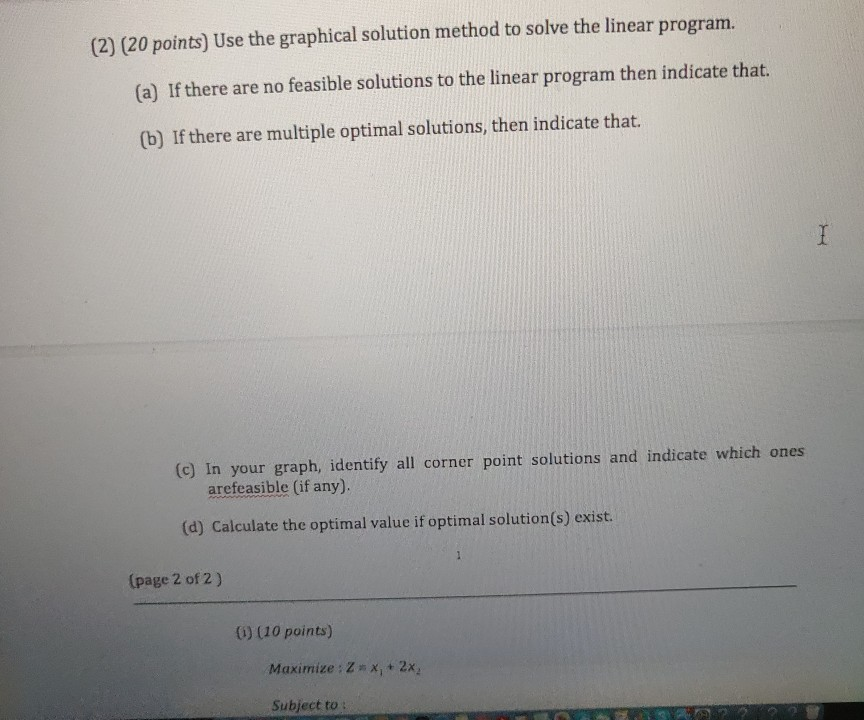 Solved (2) (20 points) Use the graphical solution method to | Chegg.com
