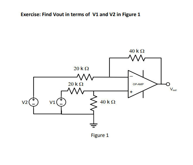 Solved Exercise: Find Vout in terms of V1 and V2 in Figure 1 | Chegg.com