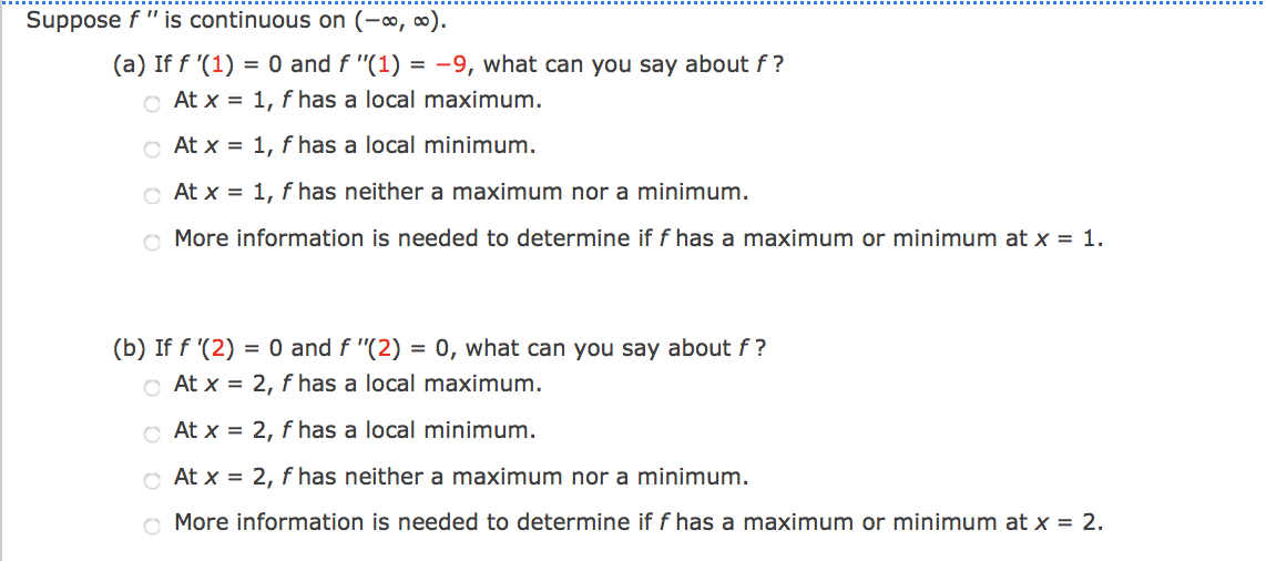 Solved Suppose f" is continuous on (-0,0). (a) If f '(1) = 0 | Chegg.com