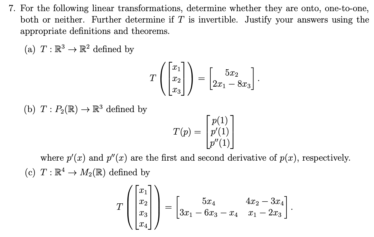 Solved 7. For the following linear transformations, | Chegg.com