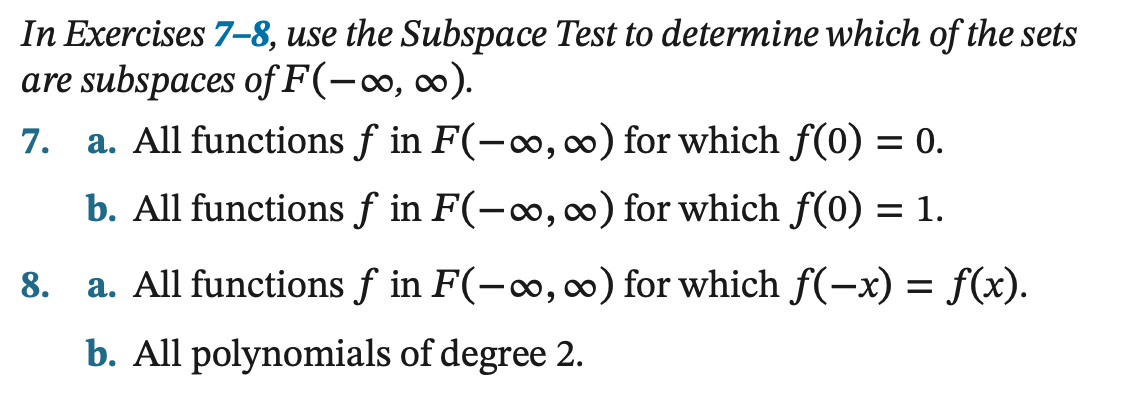 Solved In Exercises 7-8, use the Subspace Test to determine | Chegg.com