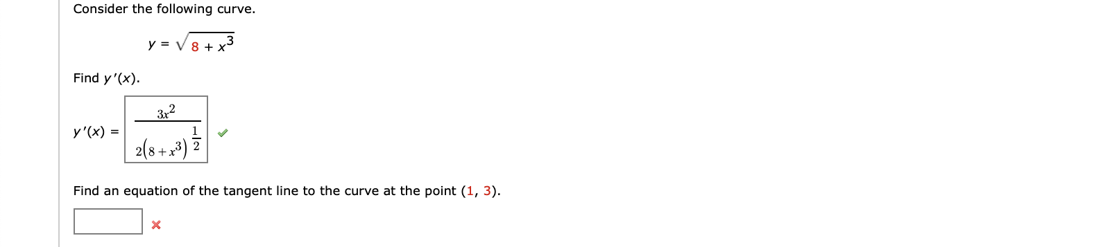 Solved Consider the following curve. y=8+x3 Find y′(x). | Chegg.com