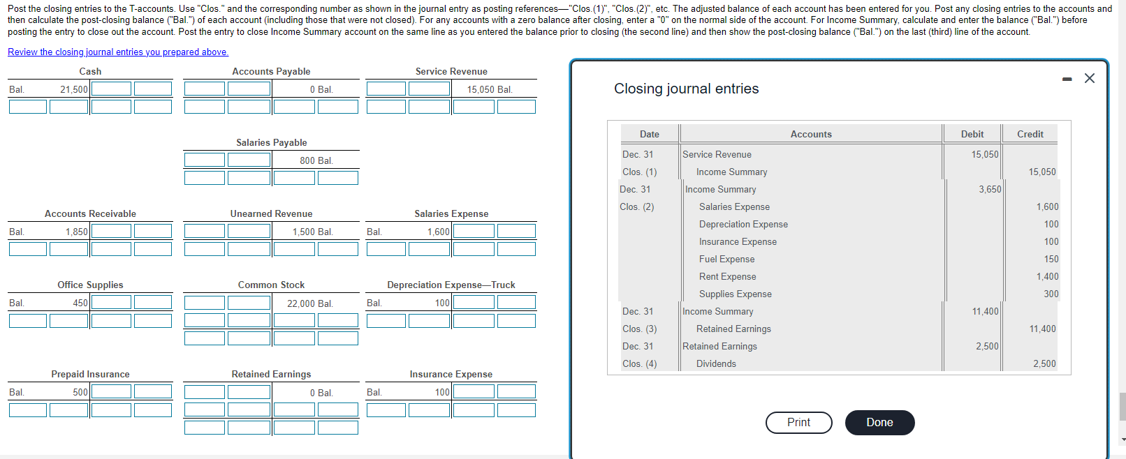 Solved Closing journal entries \begin{tabular}{l|l|} | Chegg.com