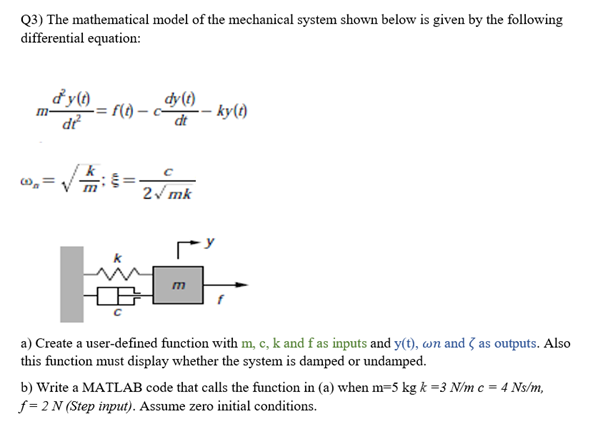 Solved Q3) The mathematical model of the mechanical system | Chegg.com