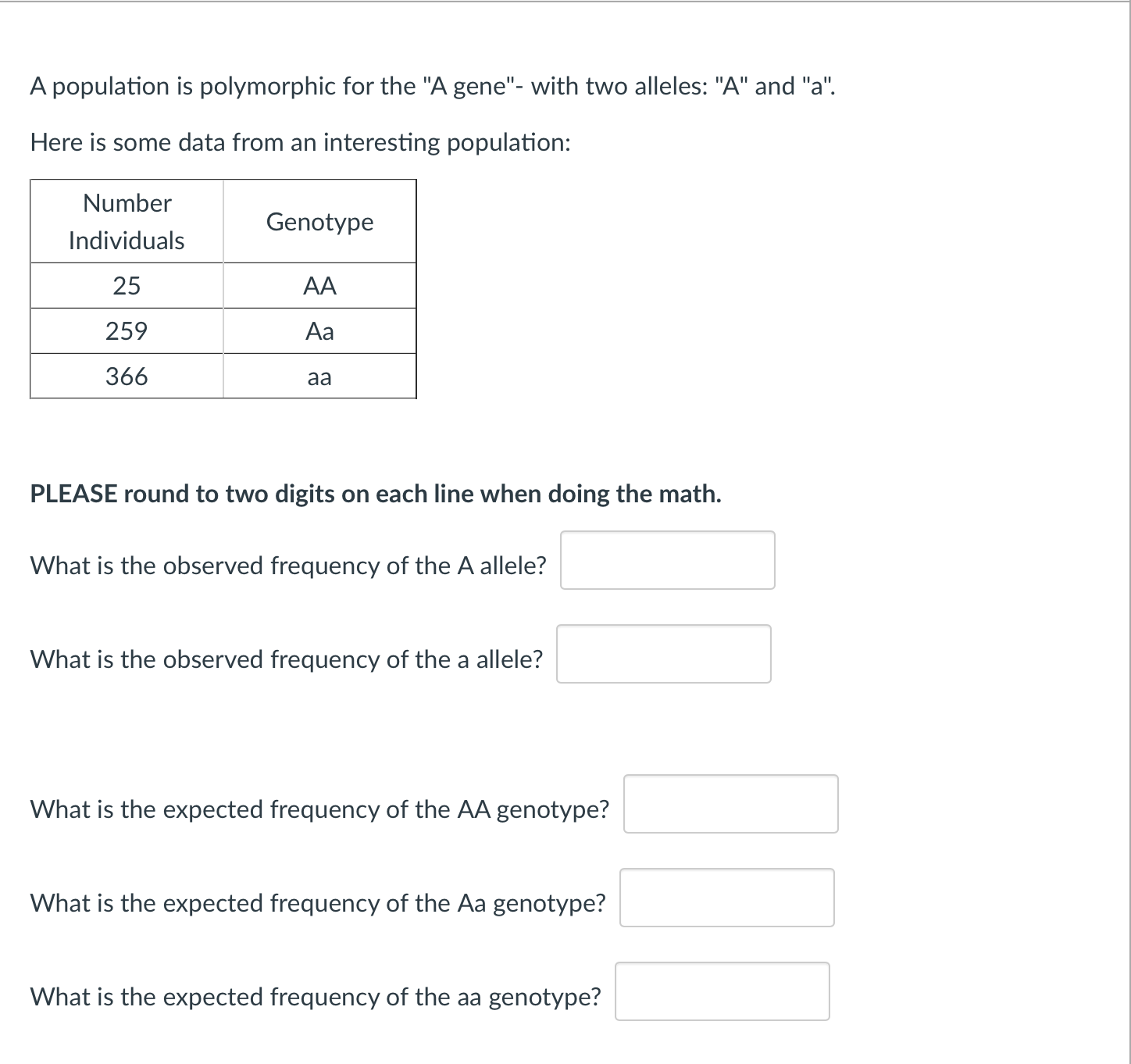 Solved A population is polymorphic for the "A gene"- with | Chegg.com