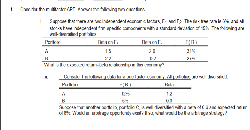 Solved ter the multifactor APT. Answer the following two | Chegg.com