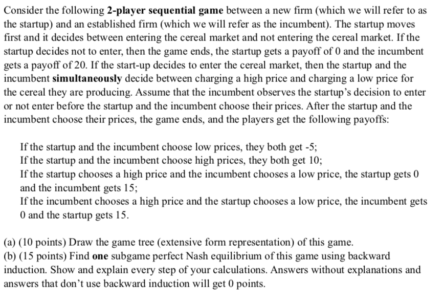 Solved Consider the following 2-player sequential game | Chegg.com