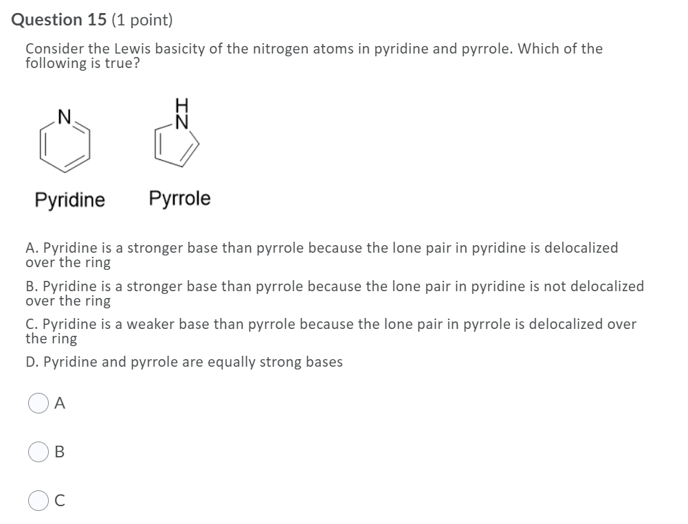 Solved Question 15 (1 point) Consider the Lewis basicity of | Chegg.com