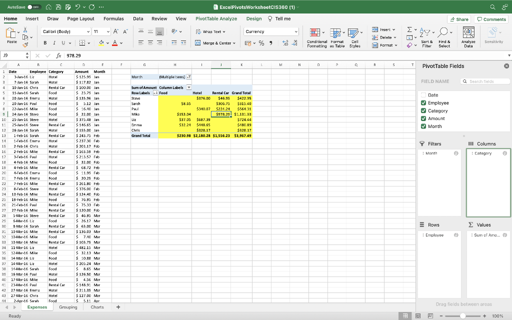 Solved AutoSave AP v O... OF ExcelPivotsWorksheetCIS360 (1) | Chegg.com