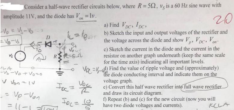 Solved Consider a half-wave rectifier circuit below, where R | Chegg.com