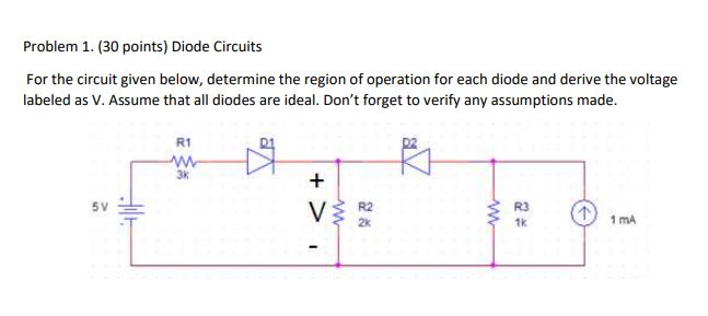 Solved Problem 1. (30 points) Diode Circuits For the circuit | Chegg.com