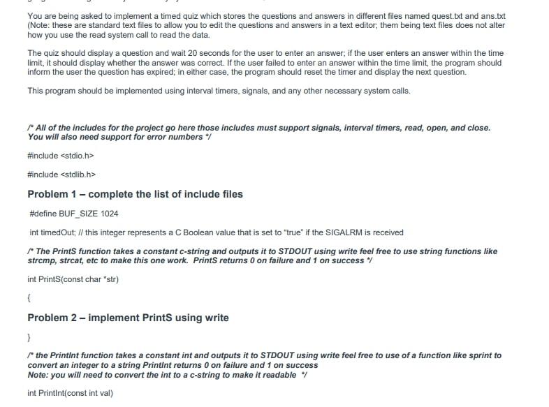 Solved You are being asked to implement a timed quiz which | Chegg.com