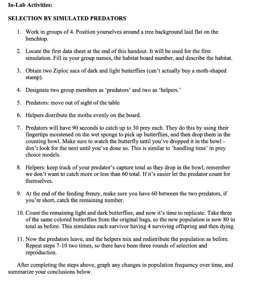 Solved SELECTION BY SIMULATED PREDATORS 1. Work in groups of | Chegg.com