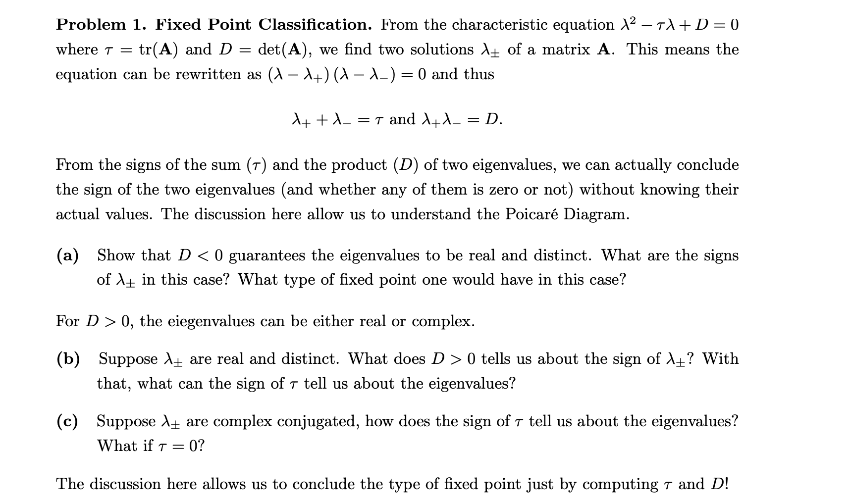 Solved Problem 1. Fixed Point Classification. From the | Chegg.com