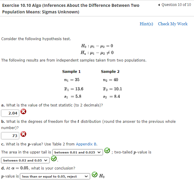 Solved Exercise 10.10 Algo (Inferences About the Difference | Chegg.com