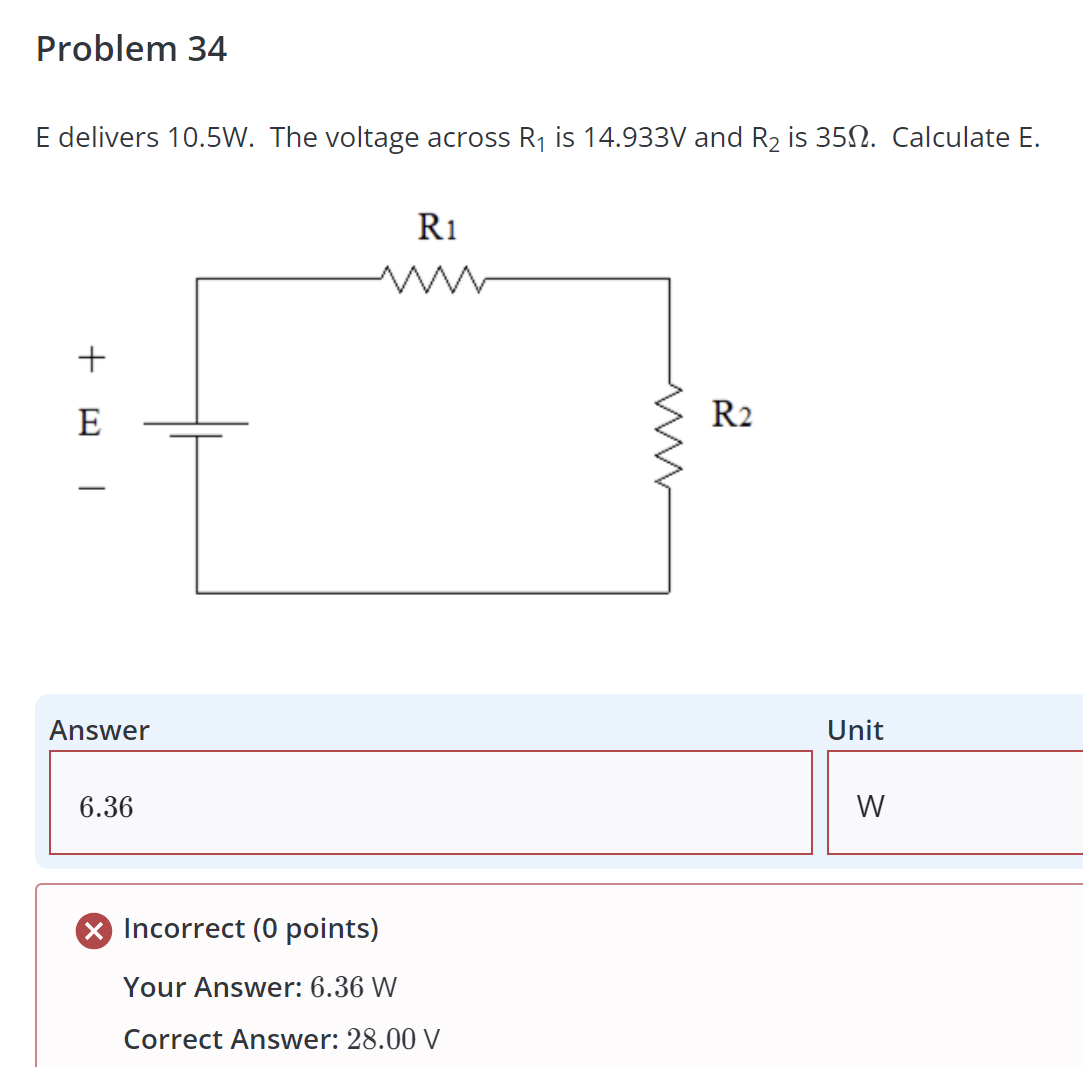 Solved E delivers 10Insert.5W. ﻿ The voltage across R1 ﻿is | Chegg.com