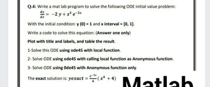 Solved Q.4: Write a matlab program to solve the following | Chegg.com